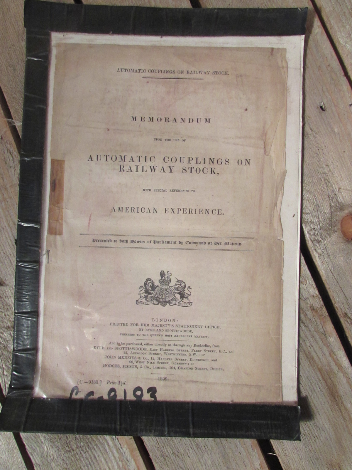 Parliament papers dated 1899 on Automatic couplings on railway stock ...
